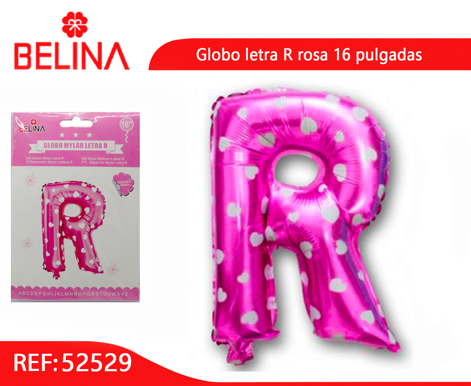Globo Letra R Rosa 16 Pulgadas - Belina Cotillón