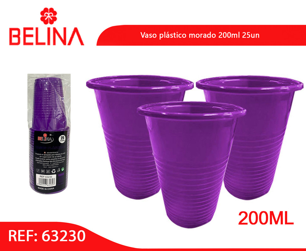 Vaso plástico morado 200ml – Belina Cotillon