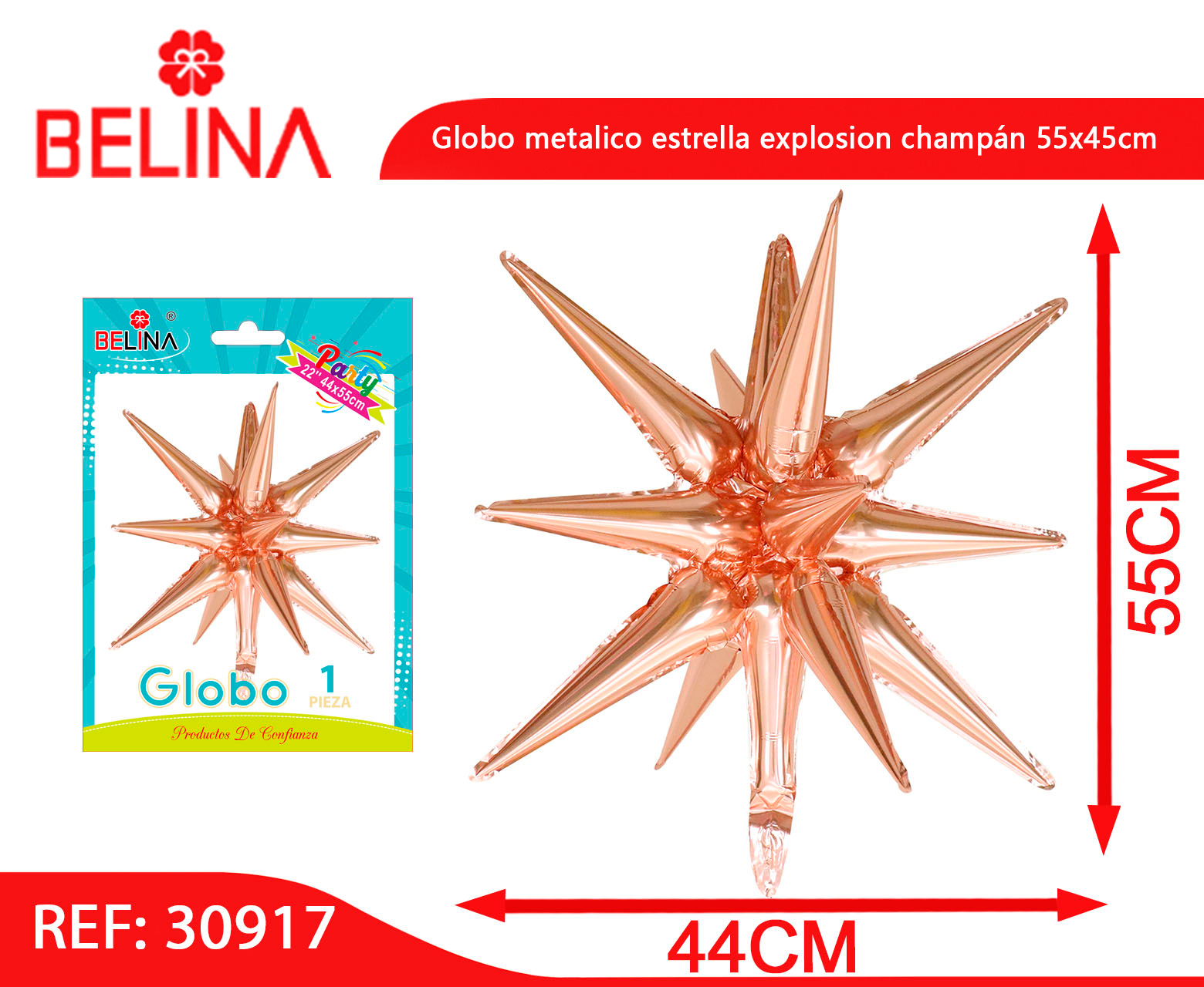 Globo metalico estrella explosion champán – Belina Cotillon