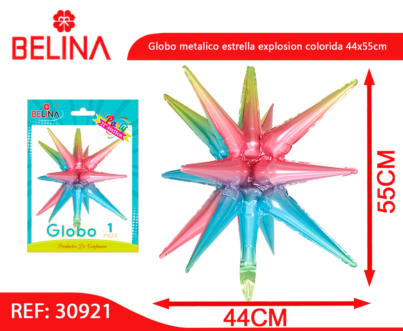 Globo metalico estrella explosion colorida – Belina Cotillon