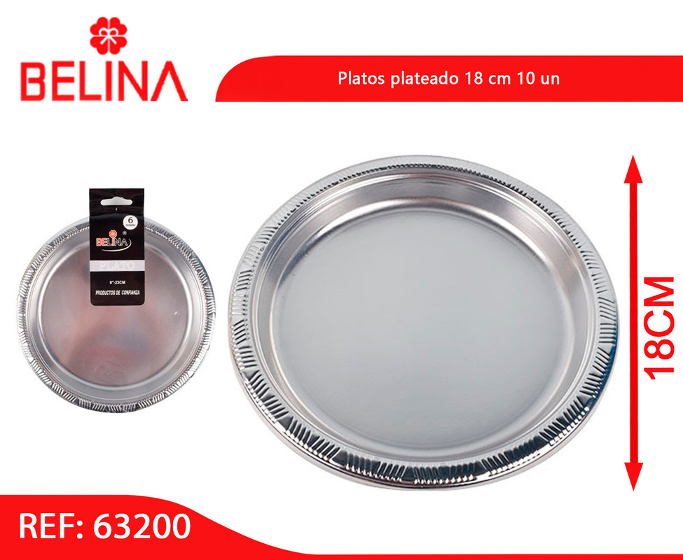 Platos plateado 18 cm 10 un – Belina Cotillon