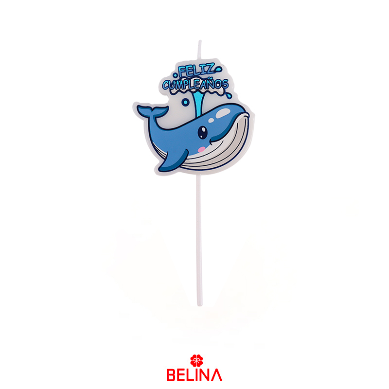 Vela de feliz cumpleaños ballena azul 1pc - Belina Cotillón