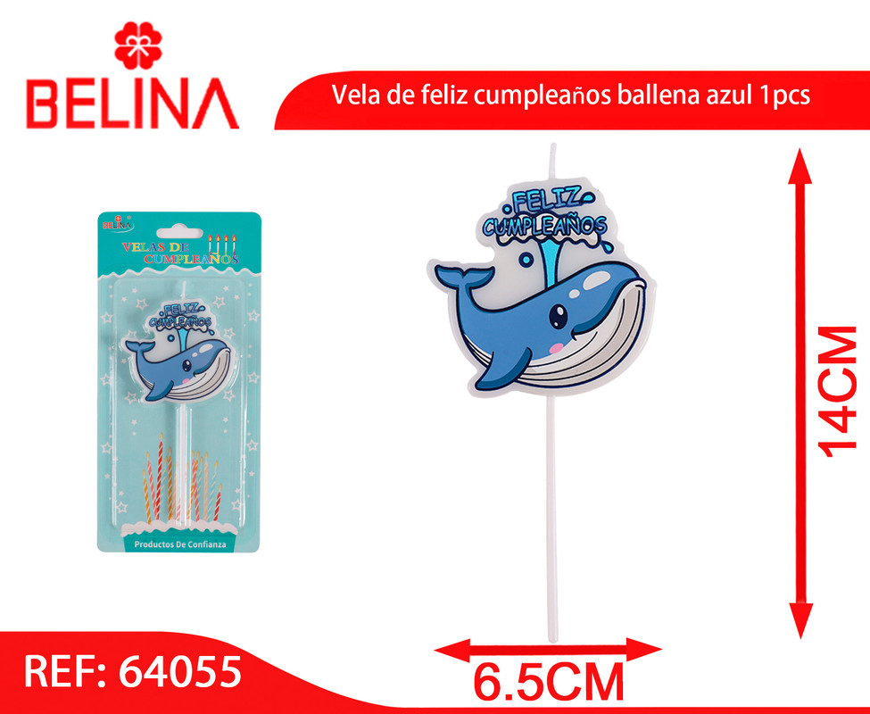 Vela de feliz cumpleaños ballena azul 1pc - Belina Cotillón