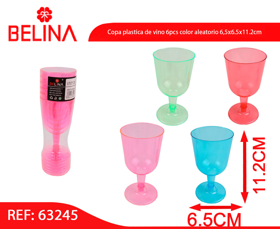 Copa plastica de vino 6pcs 6x6x11cm - Belina Cotillón