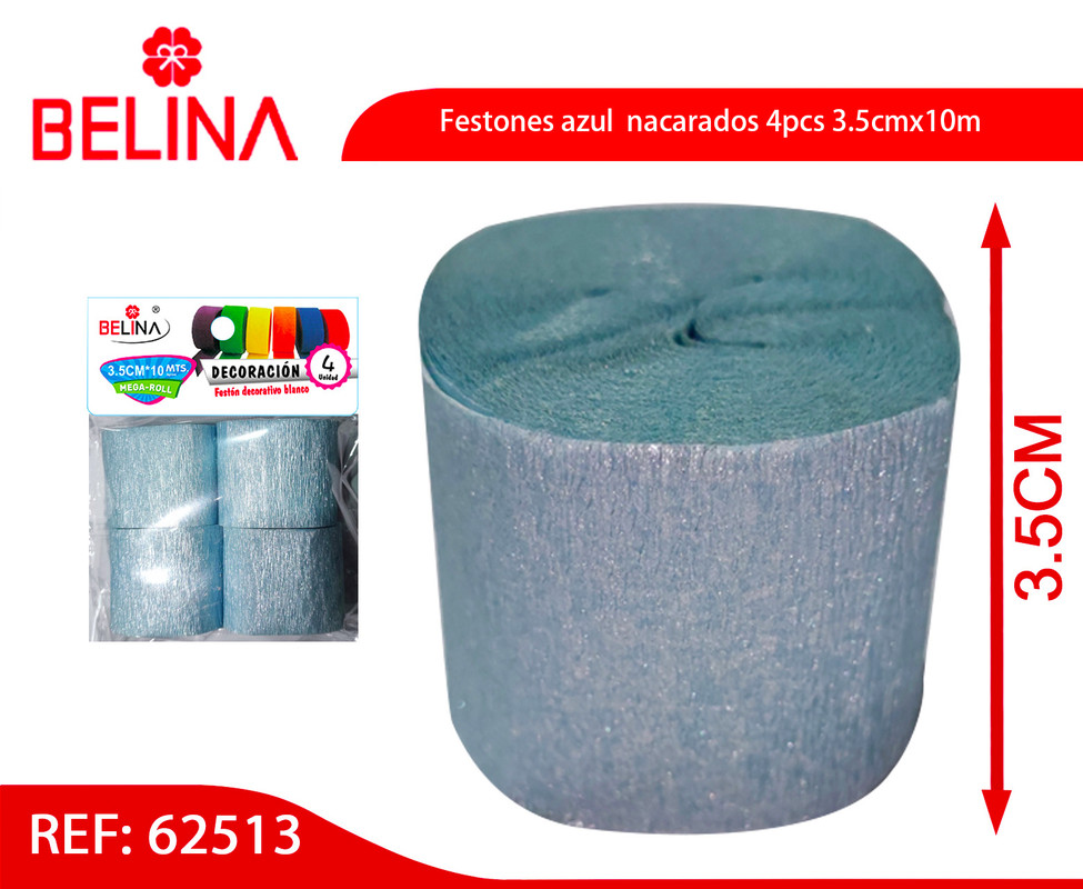 Festones azul nacarados 4pcs 3.5cmx10m - Belina Cotillón