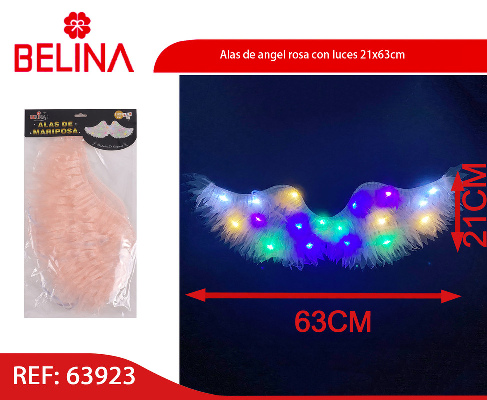 Alas de angel rosa con luces 21x63cm - Belina Cotillón
