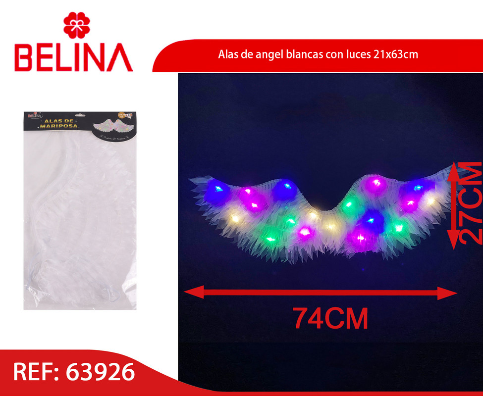 Alas de angel blancas con luces 21x63cm - Belina Cotillón