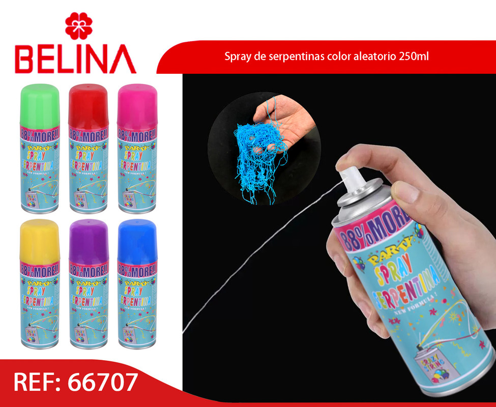 Spray de serpentinas color aleatorio 250ml - Belina Cotillón