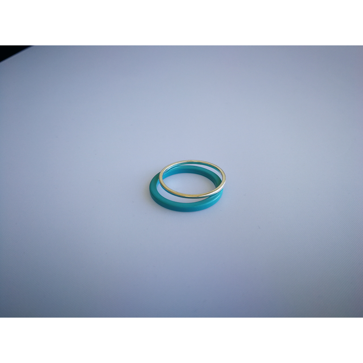 Anillo 19 Plata 925 y PVC celeste