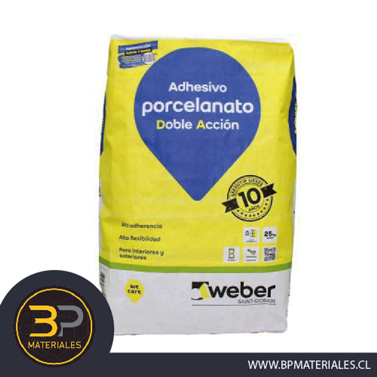 Adhesivo porcelanato weber polvo DA 25 Kg.