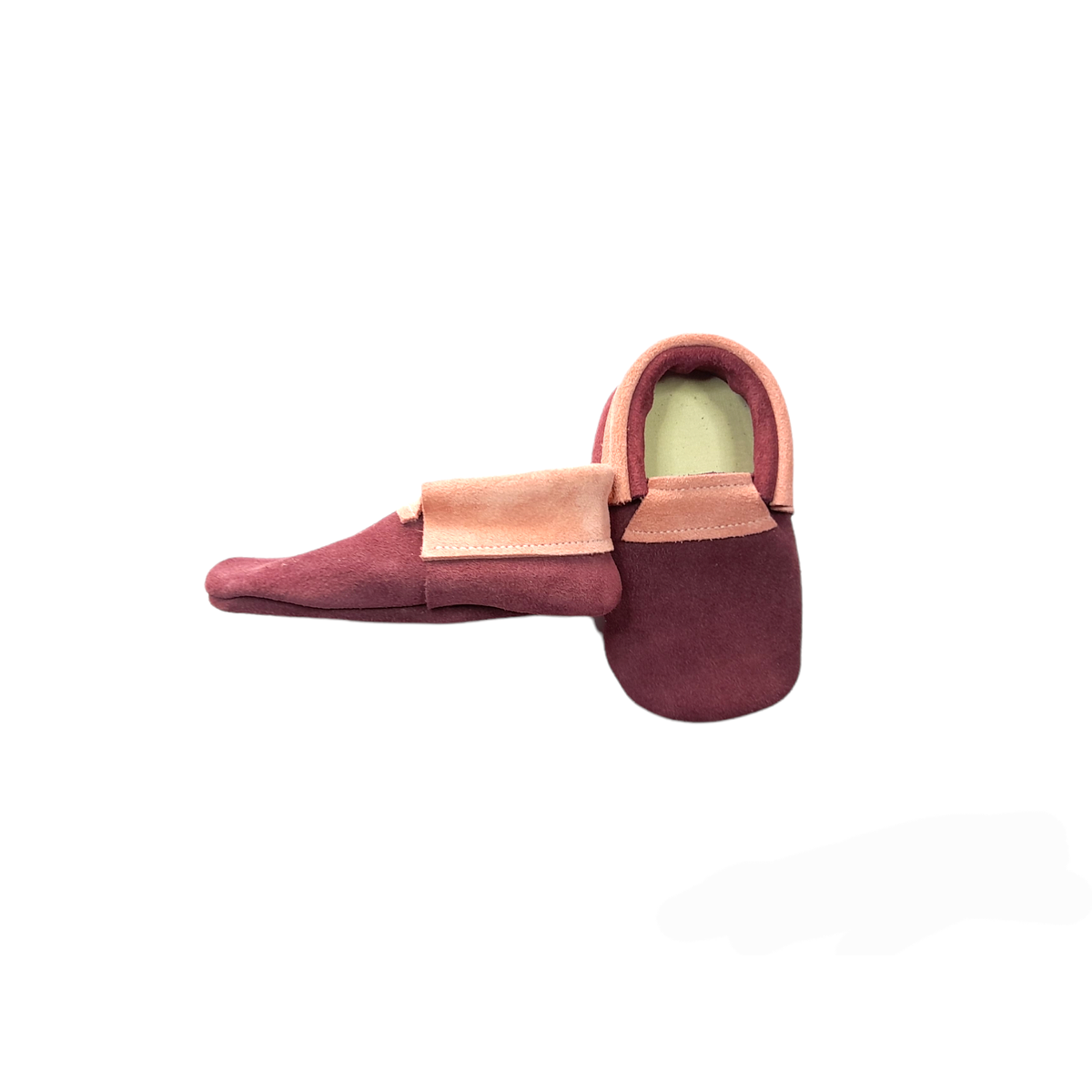 Moccs clásico burdeo con aplicación rosada