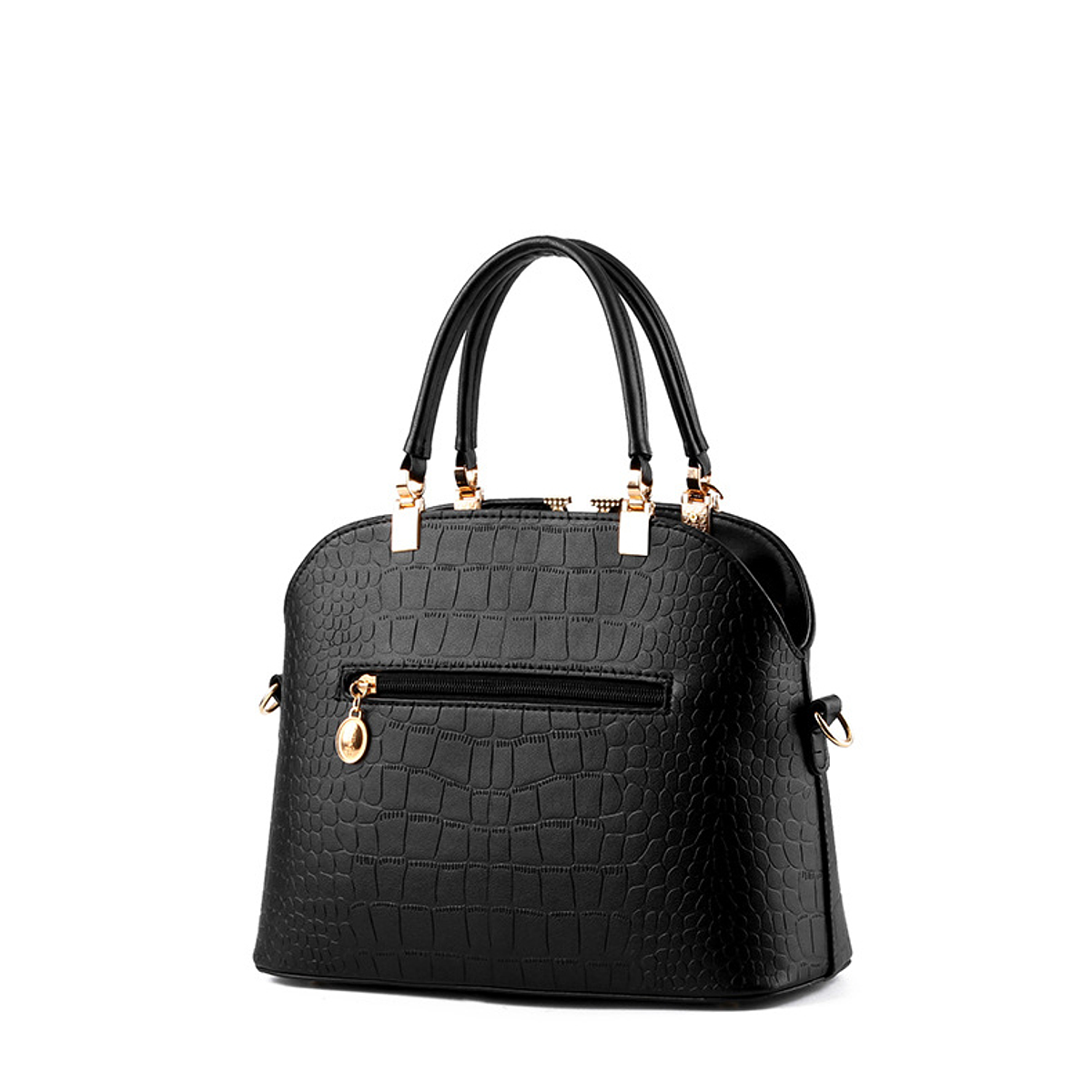 Cartera Cuero Sintético Negra con Dos Asas