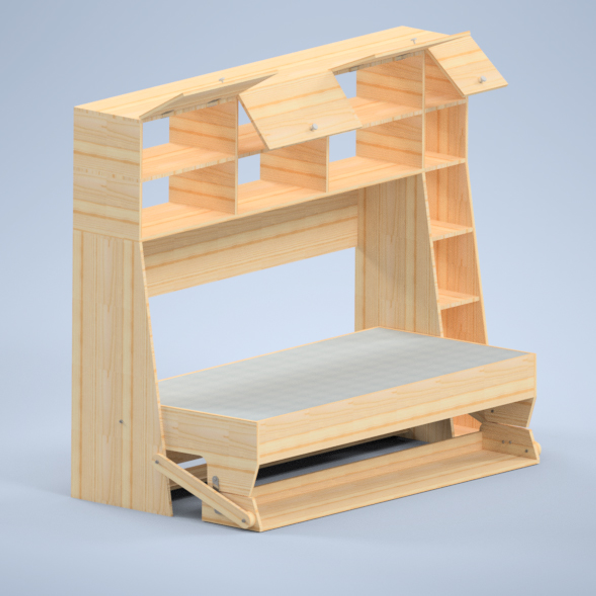 Cama abatible con repisas y puertas