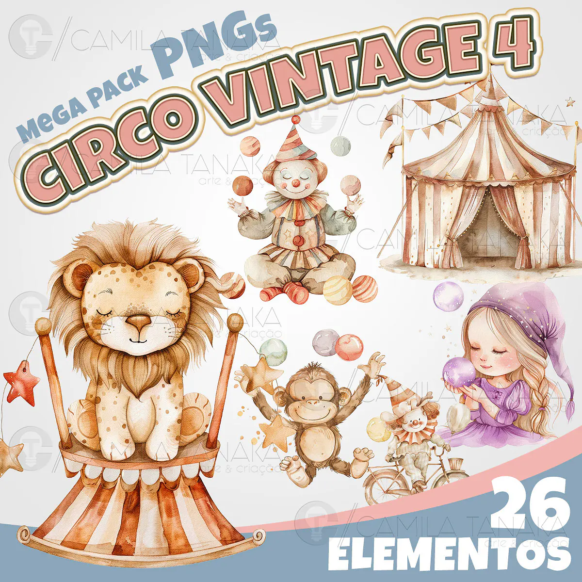 Kit Digital Circo Vintage 4 | Camila Tanaka Kit Digitais