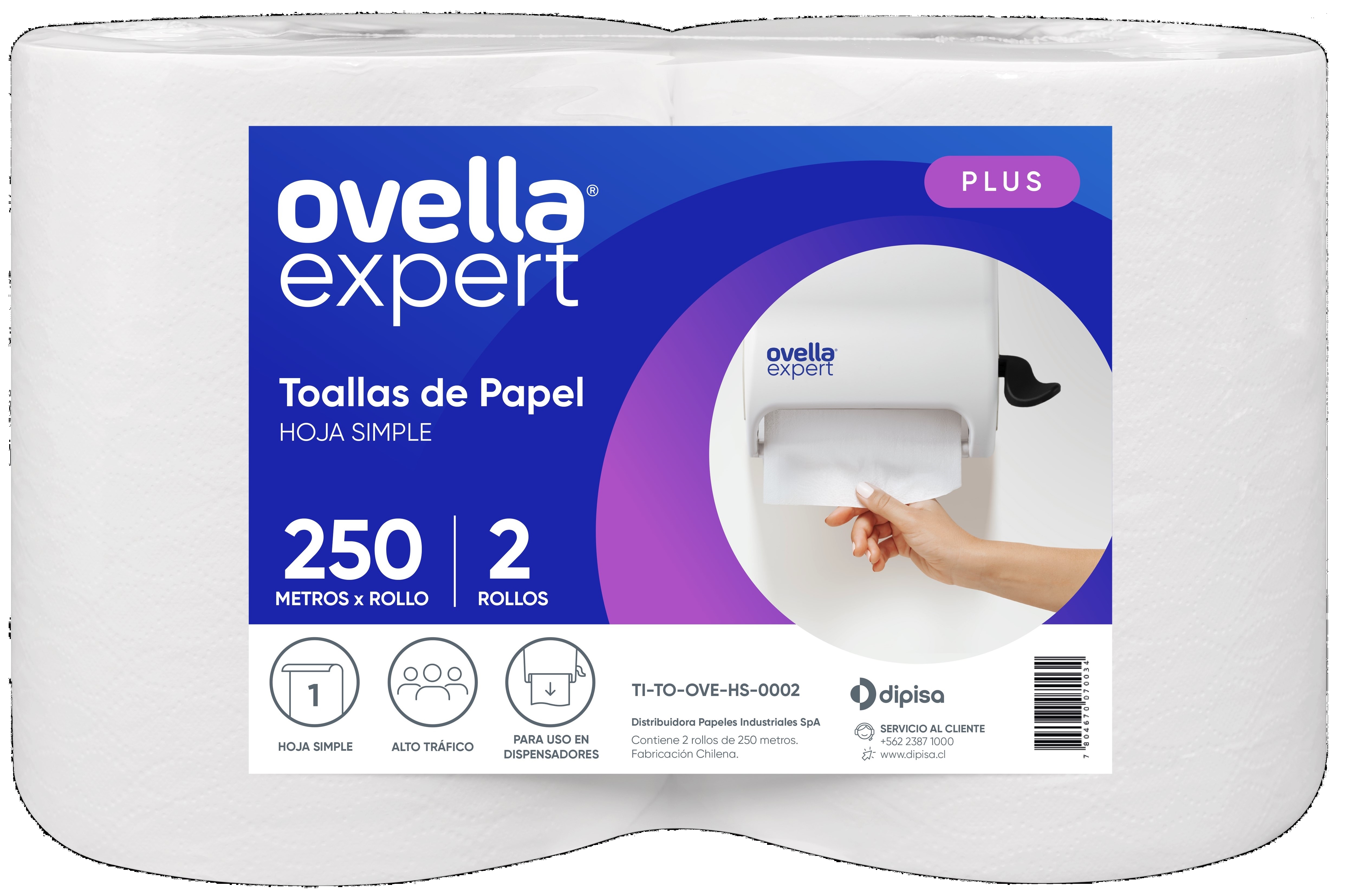 TO-OVE-0002 Toalla de Papel Ovella 2 Rollos x 250 mts HS