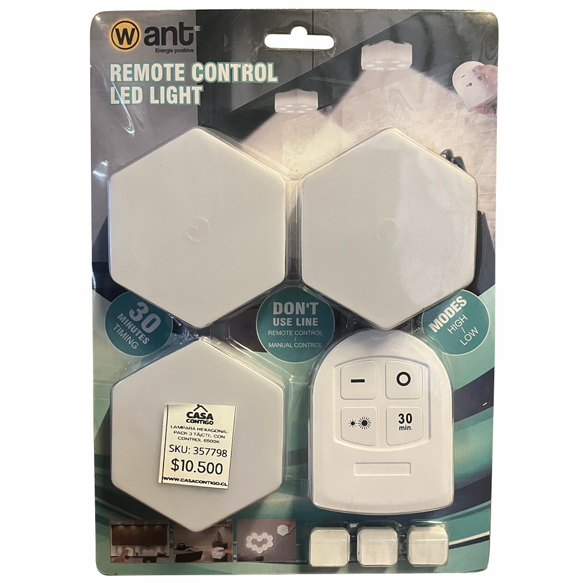 Pack de 3 Luces LED Hexagonales a Pilas con Control Remoto | Casa Contigo