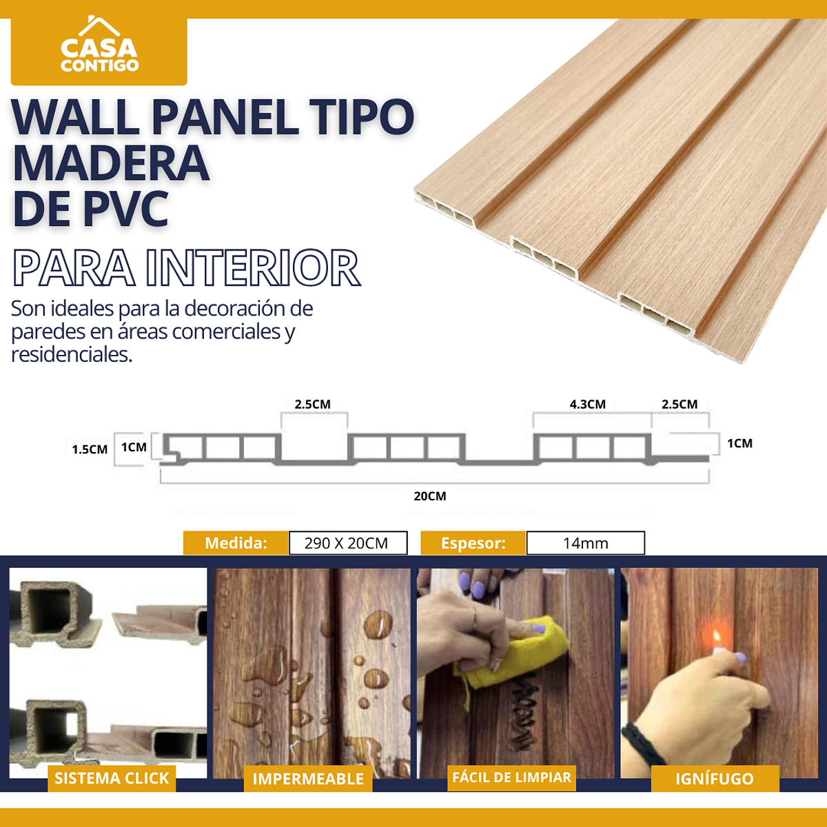 Panel de PVC tipo madera 19.5 cm x 290 cm Beige | Casa Contigo