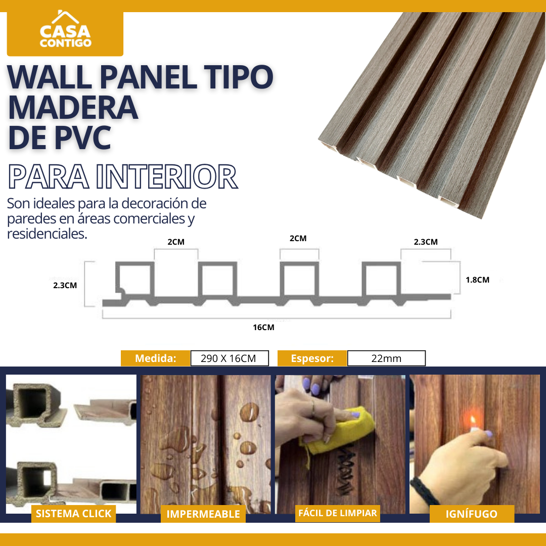 Panel de PVC tipo madera 16 cm x 290 cm Gris | Casa Contigo