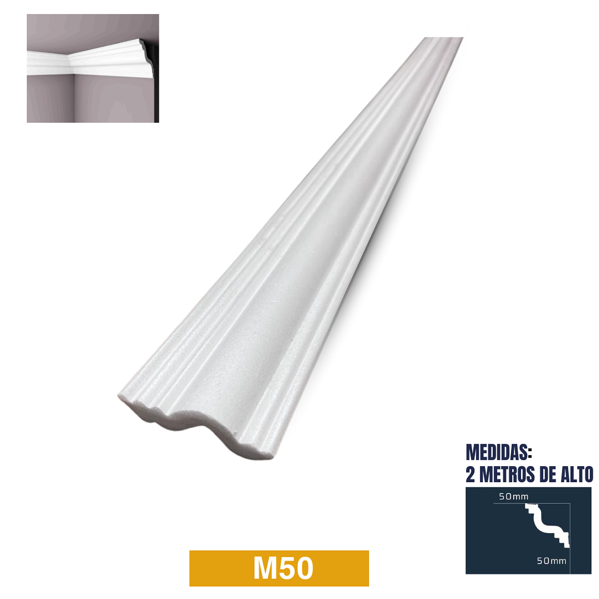 CORNISA DE POLIESTIRENO X 2M M50 50*50MM | Casa Contigo