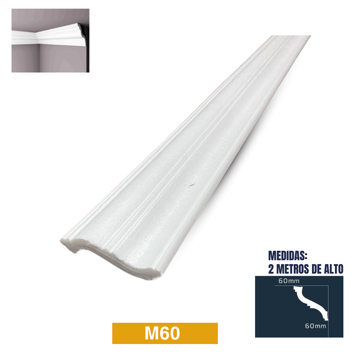 CORNISA DE POLIESTIRENO X 2M M60 60*60MM | Casa Contigo