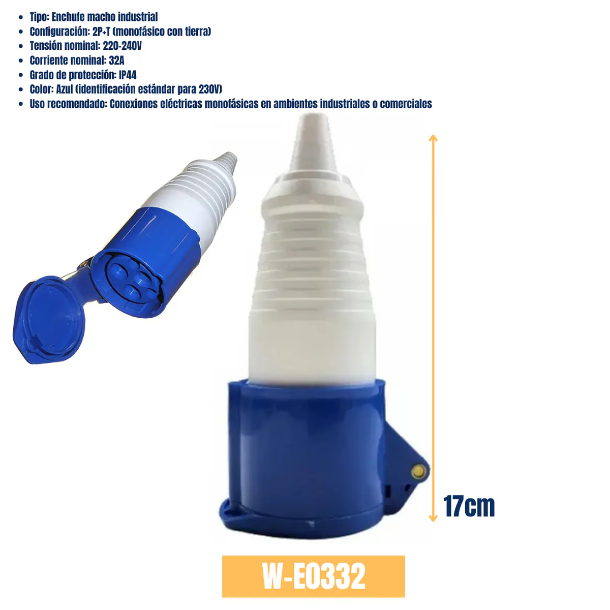 CONECTOR INDUSTRIAL HEMBRA IP44 2P 1T 220-415V 32A AZUL | Casa Contigo