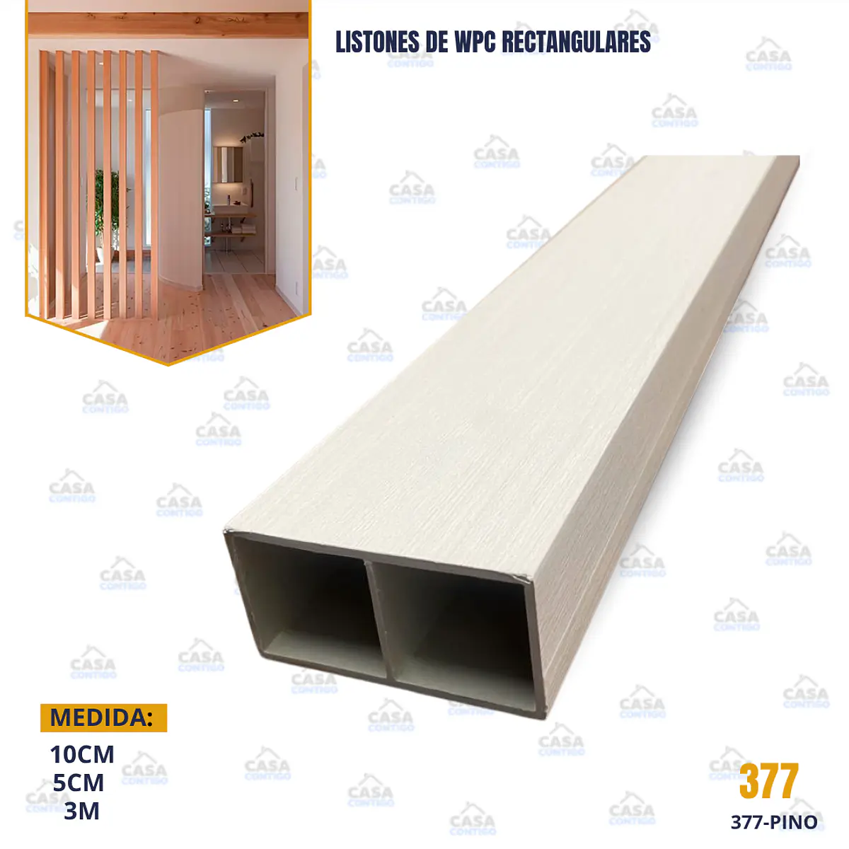 LISTONES DE WPC RECTANGULARES 10CM*5CM*3M 377 PINO | Casa Contigo