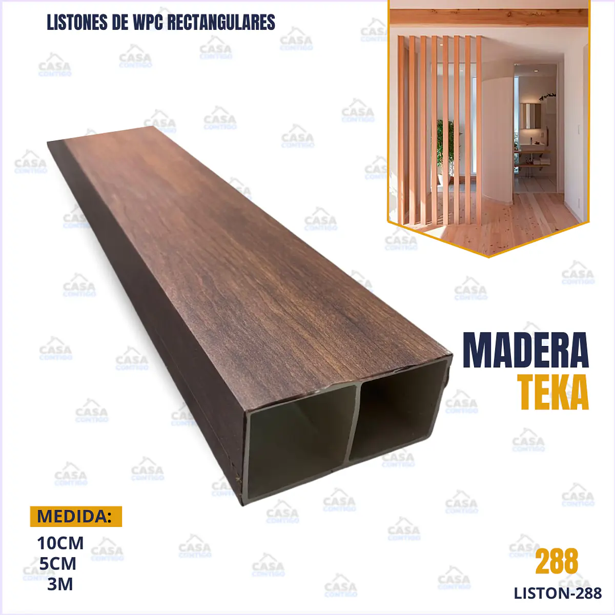 LISTONES DE WPC RECTANGULARES 10CM*5CM*3M 288 MADERA TEKA | Casa Contigo