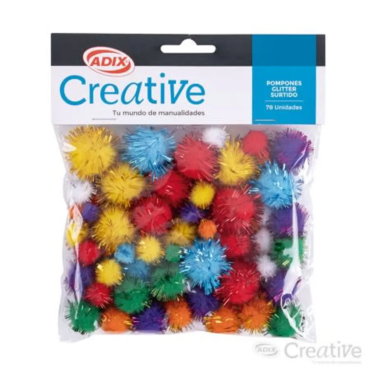 Pompones de Colores con Glitter Creative 2.5cm Set 78 un | La Casa del Arte