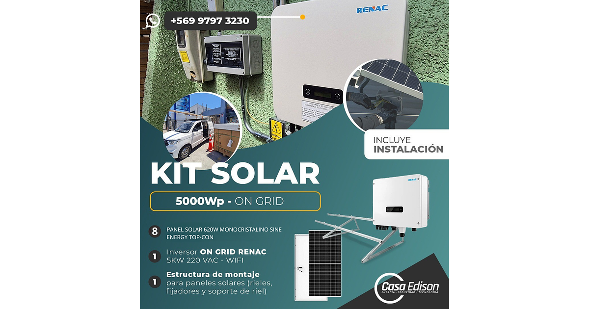 KIT DE ENERGIA SOLAR ON GRID 5KWP - INCLUYE INSTALACION