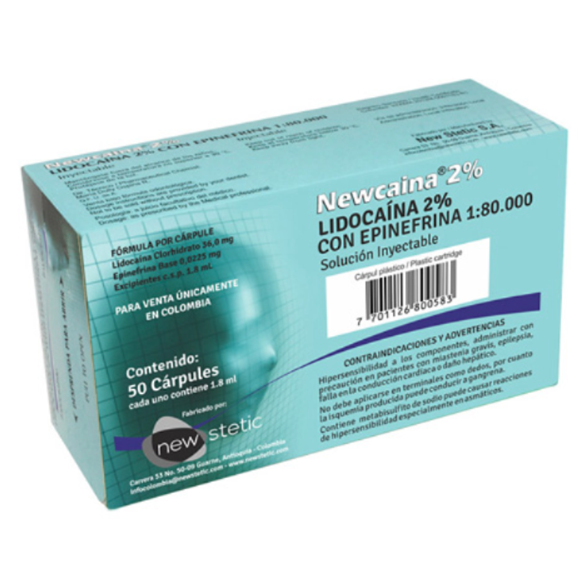 Anestesia Lidocaina 2% Tubo Vidrio New Stetic