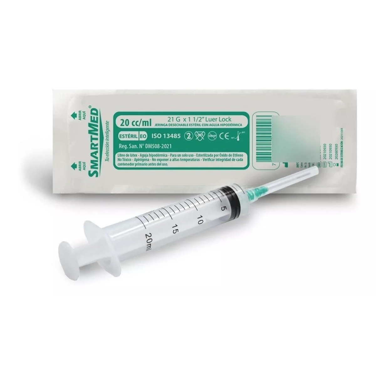 Jeringa Luer Lock 20ml C/aguja 21g X 1 1/2 Smartmed X 50 Und