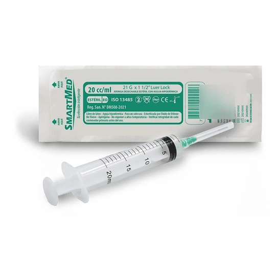 Jeringa Luer Lock 20ml C/aguja 21g X 1 1/2 Smartmed X 50 Und