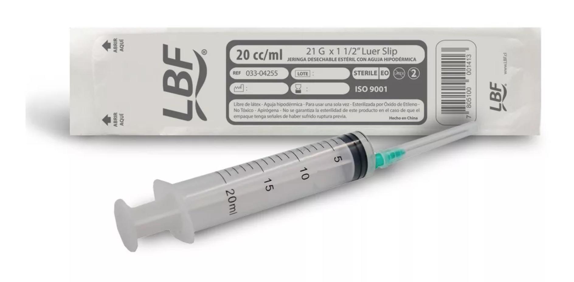 Jeringa Luer Slip 20ml C/aguja 21g X 1 1/2 Smartmed X 50 Und