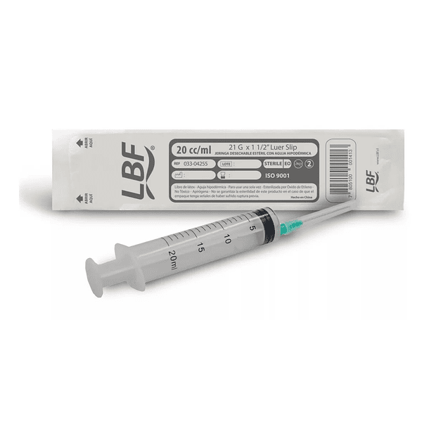 Jeringa Luer Slip 20ml C/aguja 21g X 1 1/2 Smartmed X 50 Und