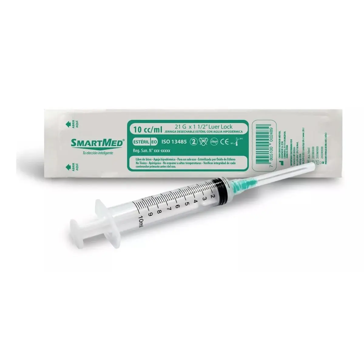 Jeringa Luer Lock 10ml C/aguja 21g X 1 1/2 Smartmed X 100