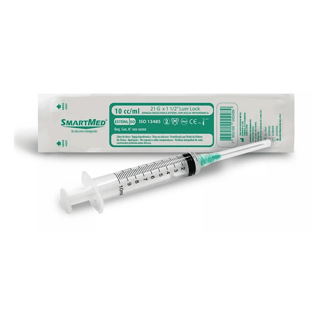 Jeringa Luer Lock 10ml C/aguja 21g X 1 1/2 Smartmed X 100