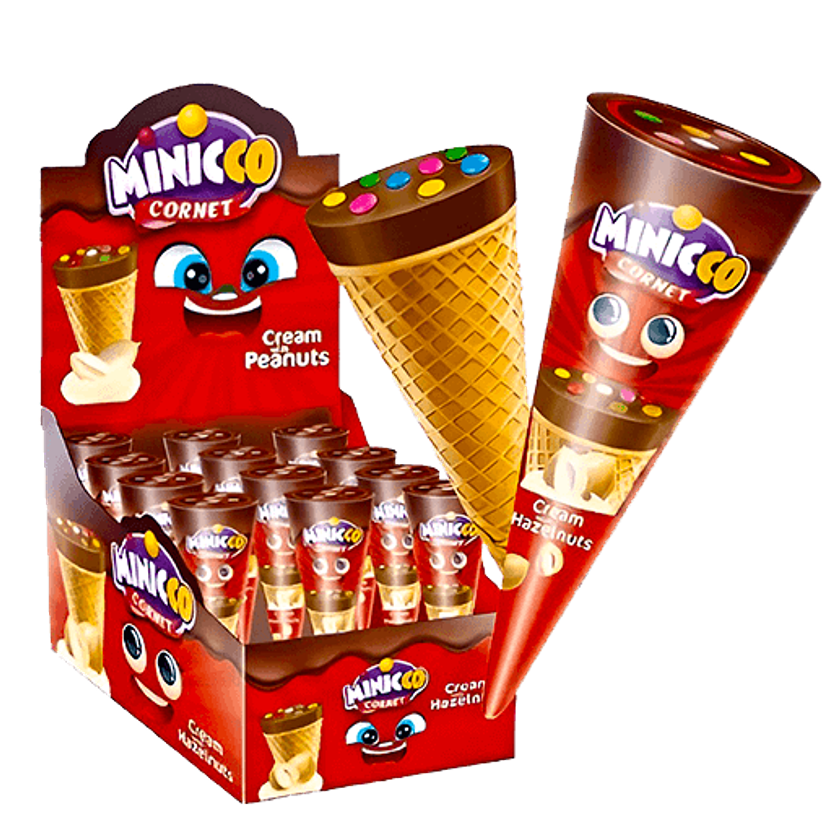 Pack Display 12 Conos Rellenos Crema De Avellana Minicco