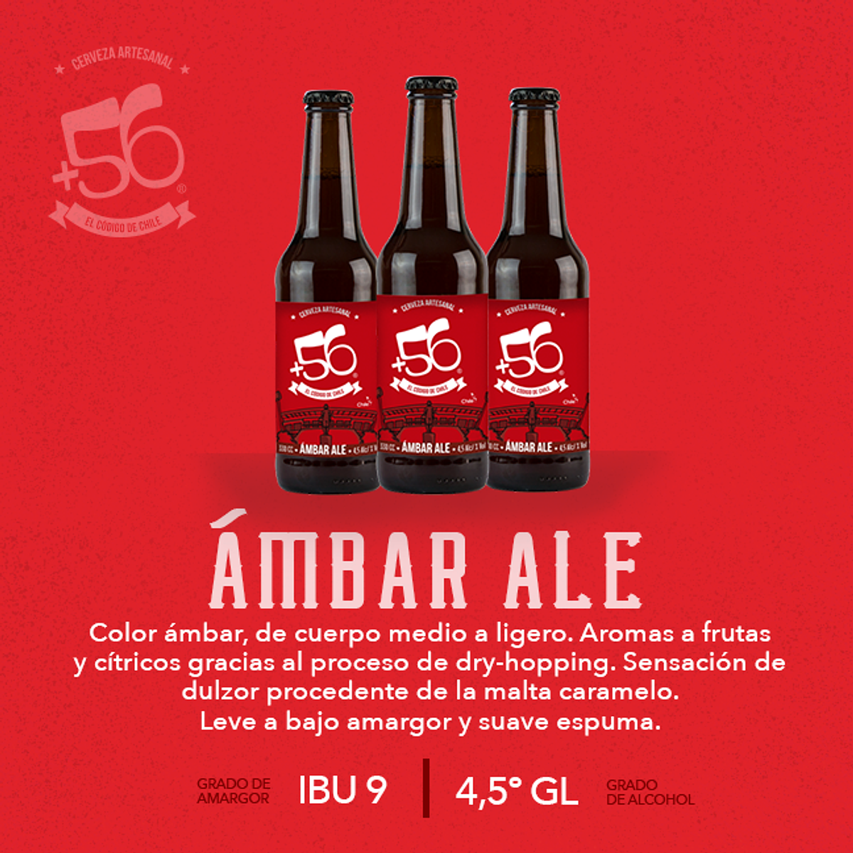 Cerveza Artesanal +56 - Botella Ámbar Ale