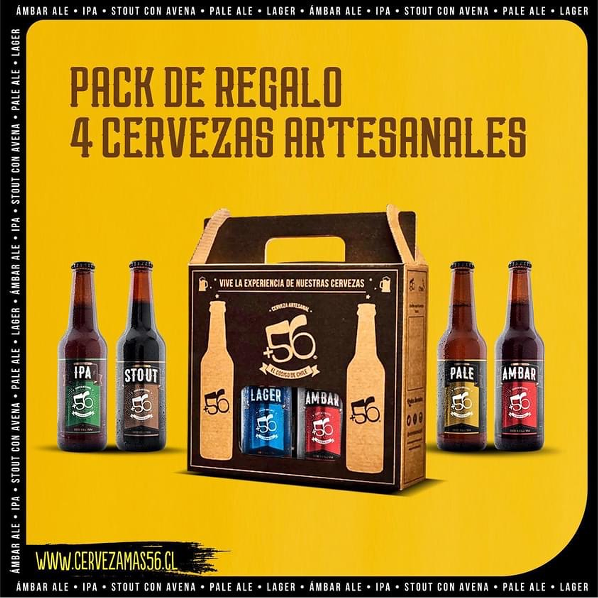 Pack de regalo Cerveza +56 con 4 cervezas artesanales