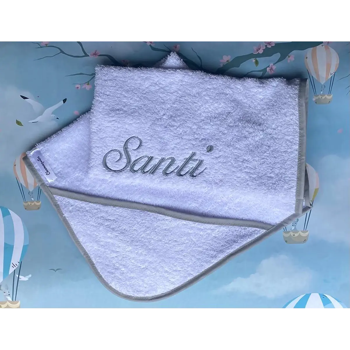 Toalla borde gris personalizada