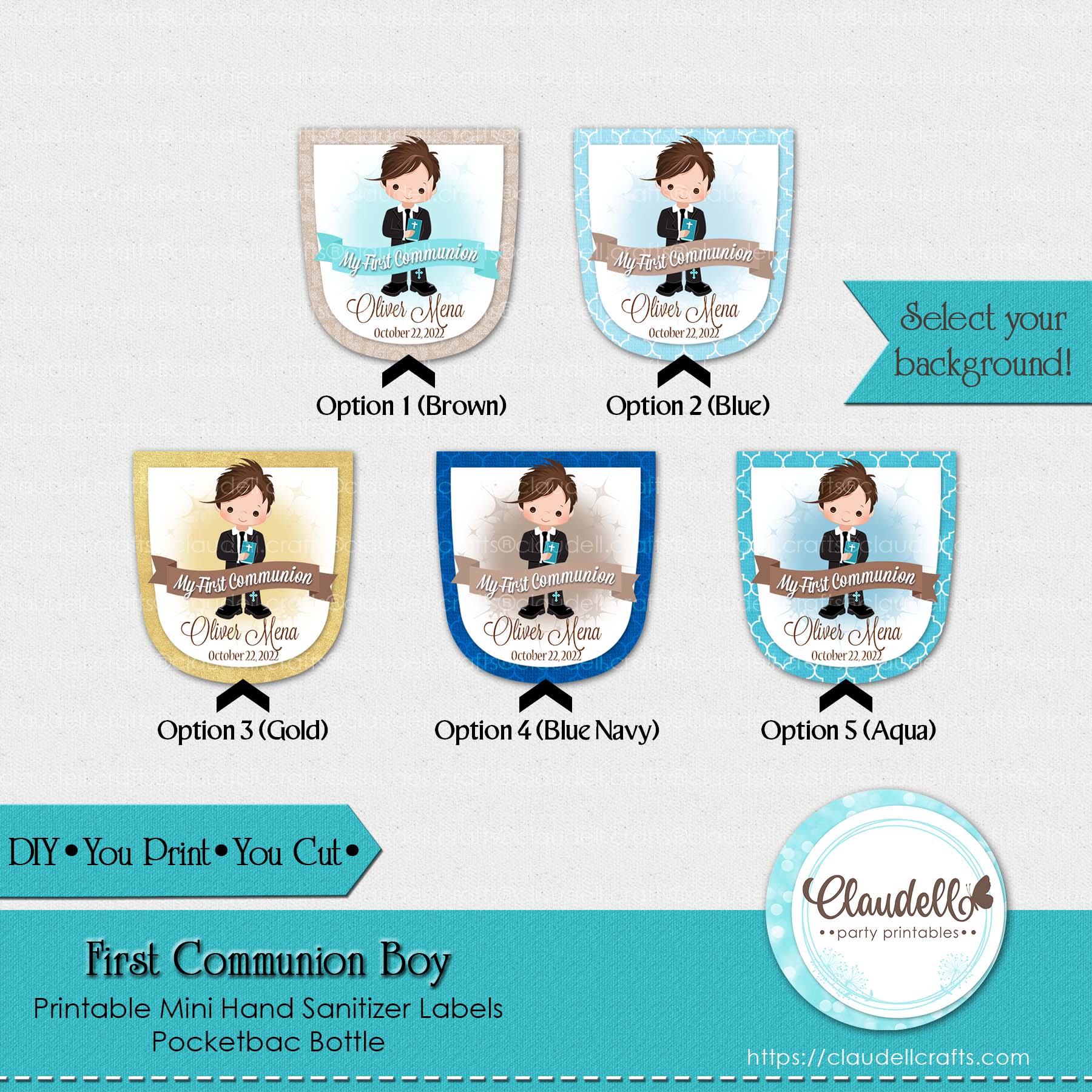First Communion Boy Printable Mini Hand Sanitizer Label, Poc