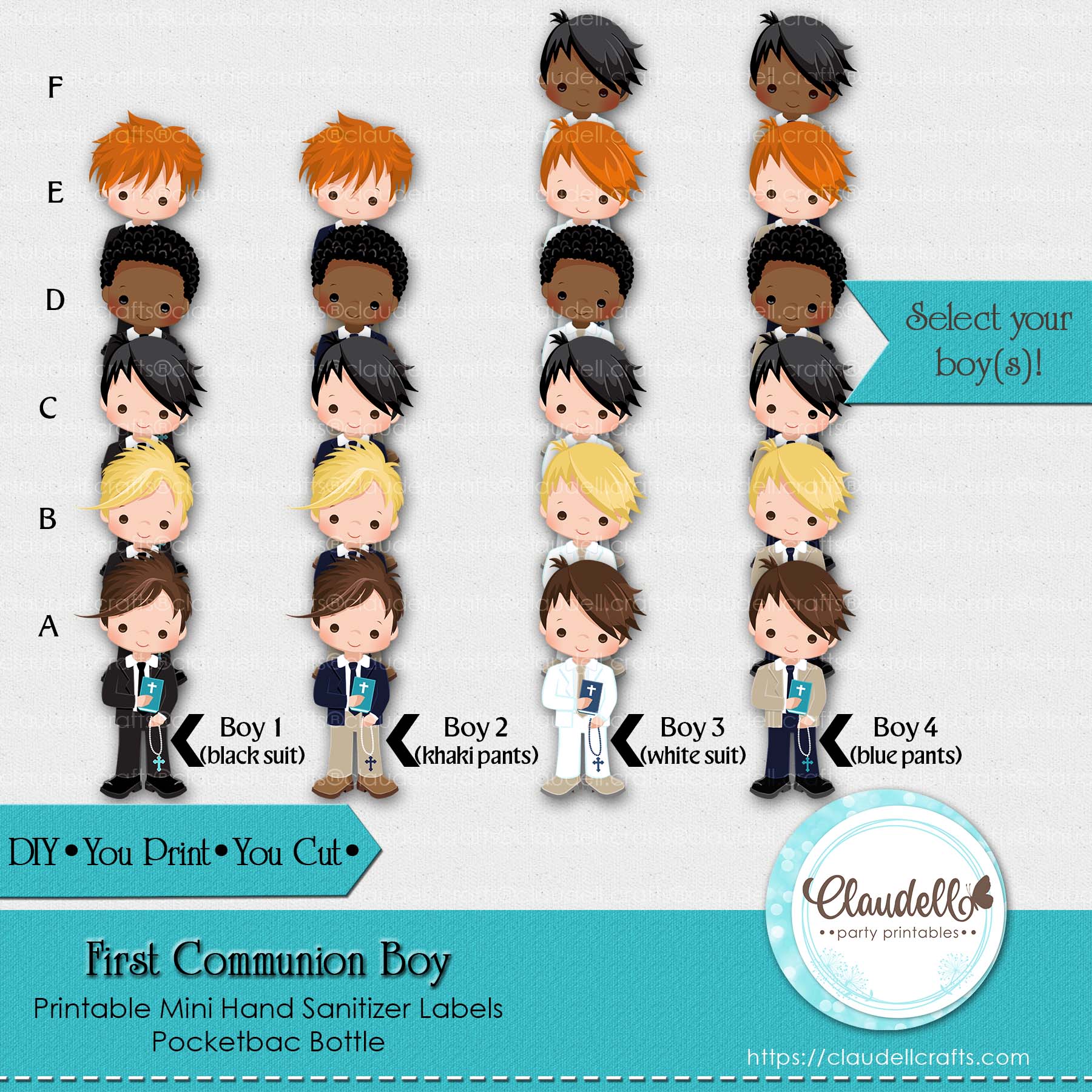 First Communion Boy Printable Mini Hand Sanitizer Label, Poc