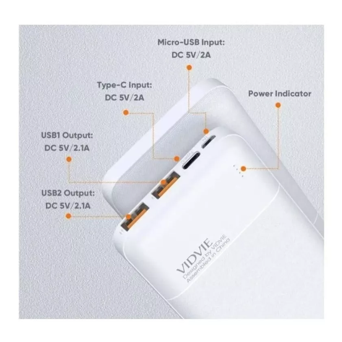 Power Bank 10000 Mah Bateria Externa Cables Incluidos Vidvie | Click Ventas