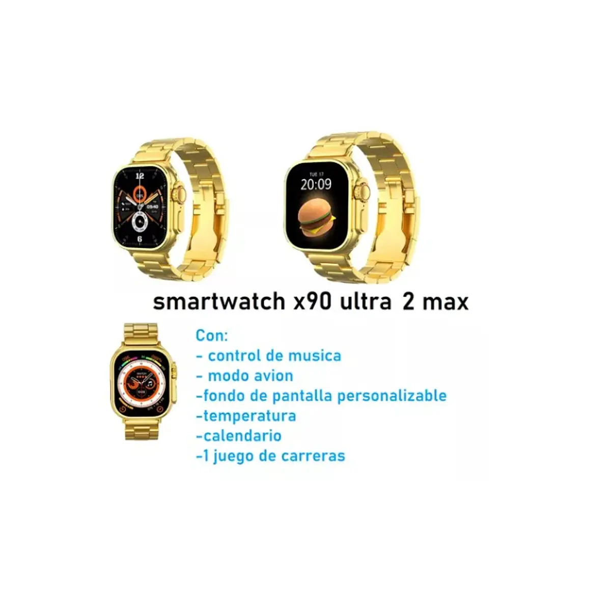 Reloj Smartwatch Inteligente X90 Ultra Max 2 Acero Dorado | Click Ventas