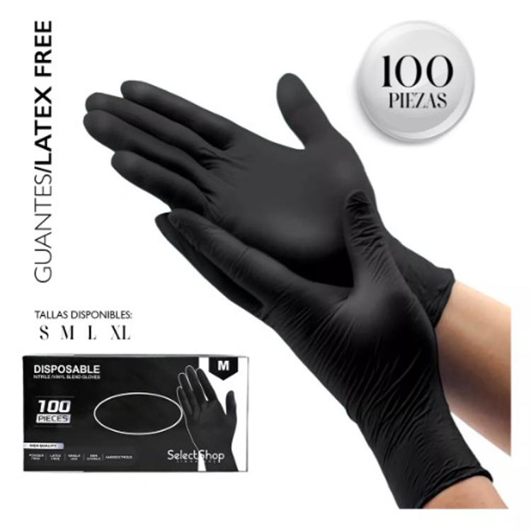 Guantes De Nitrilo Vinil Libre De Latex Sin Polvo Negros CHI