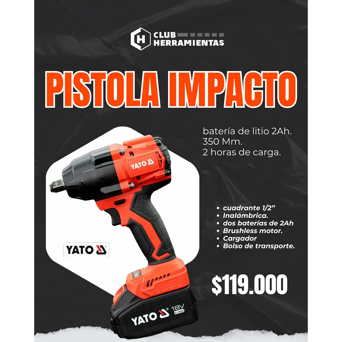 Pistola Impacto 18V 350NM 1/2 con Baterías y Cargador