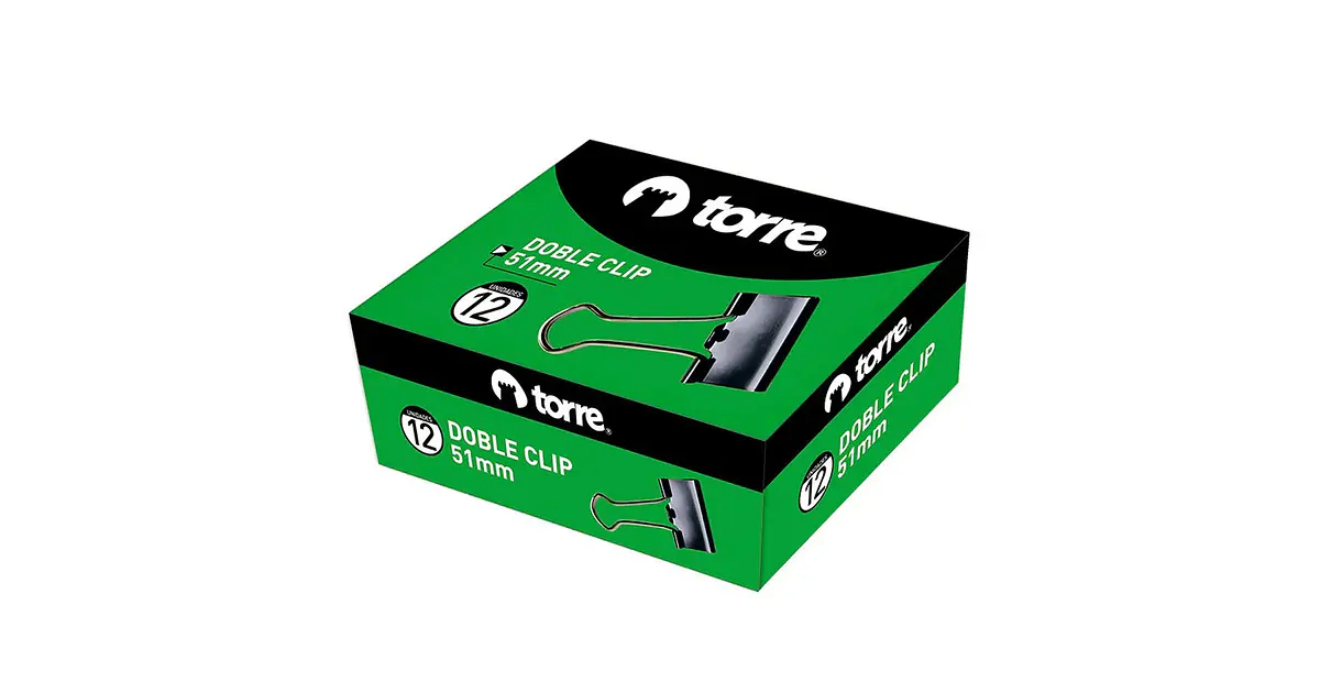 Caja doble clip negro 51mm 12 unid. Torre