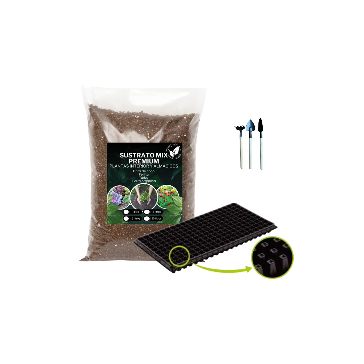 Pack Tierra Mix Premium 10 L + Almaciguera Y Kit Herramienta