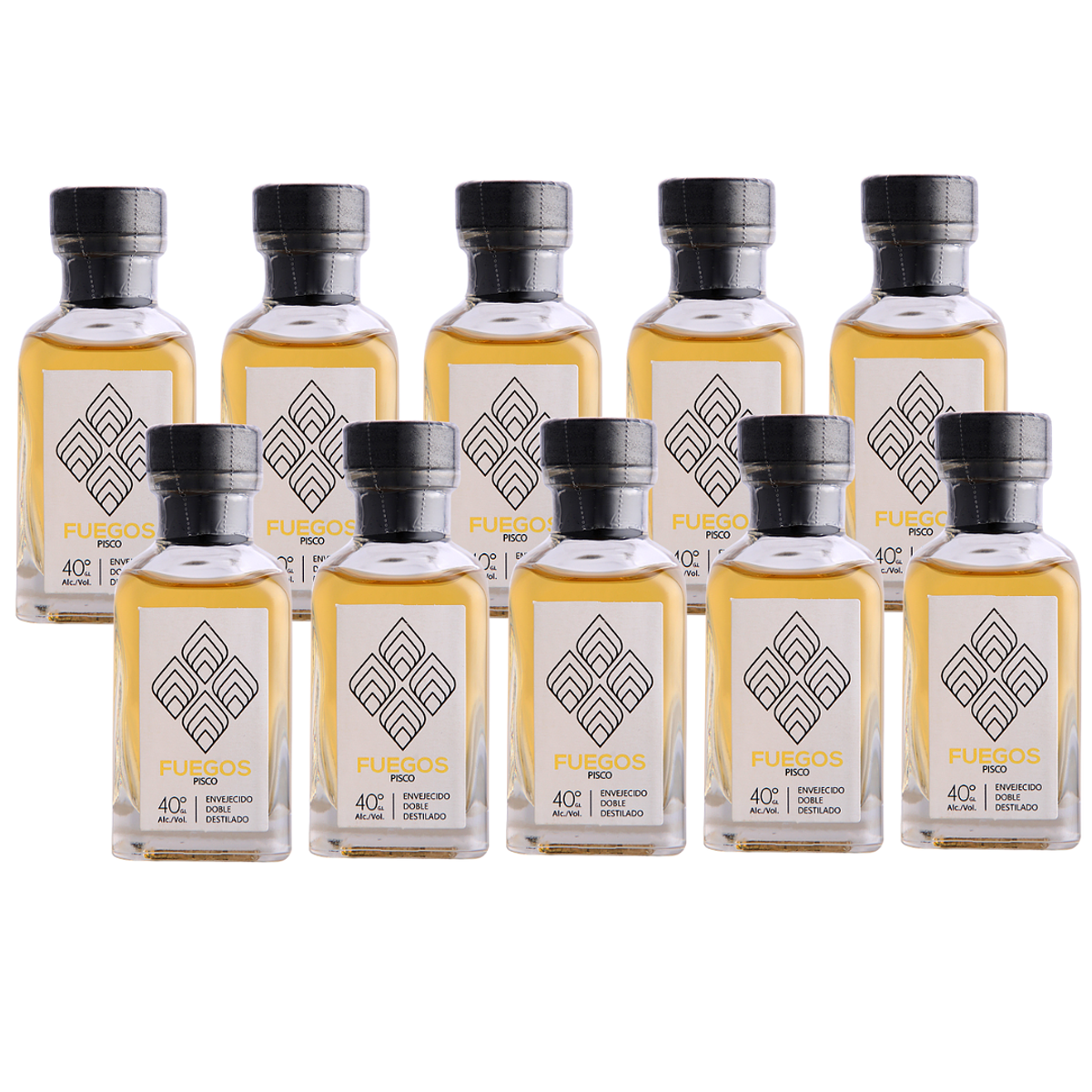 Pack x10 Pisco Fuegos Envejecido 40° Miniatura 50cc