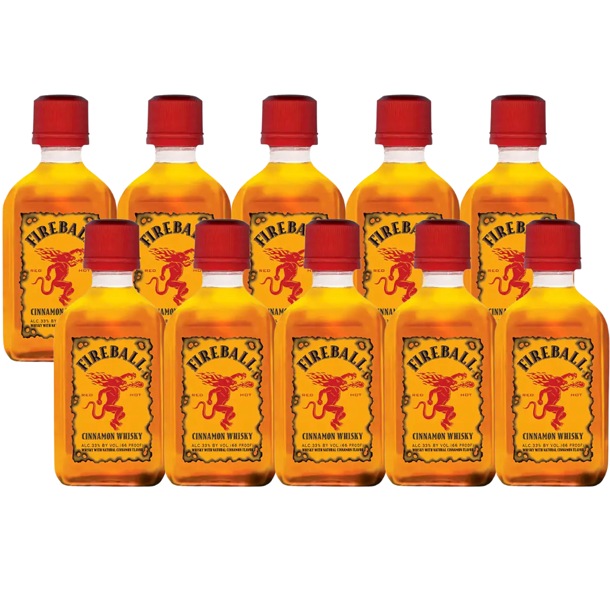 Pack x10 Whisky Fireball Cinnamon 33° Miniatura 50cc